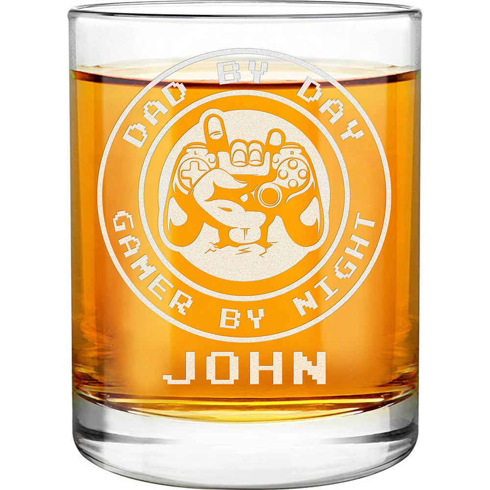 Personalized Whiskey Glass - "Dad By Day Gamer By Night"