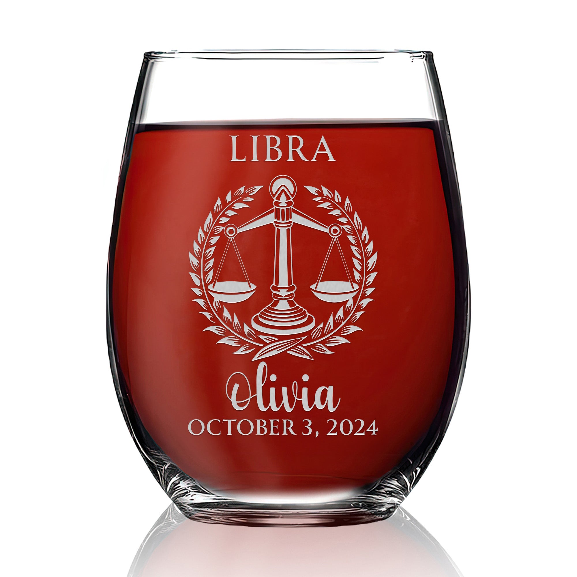 Personalized Stemless Wine Glass - "Astrology - LIBRA" - Gift for Her