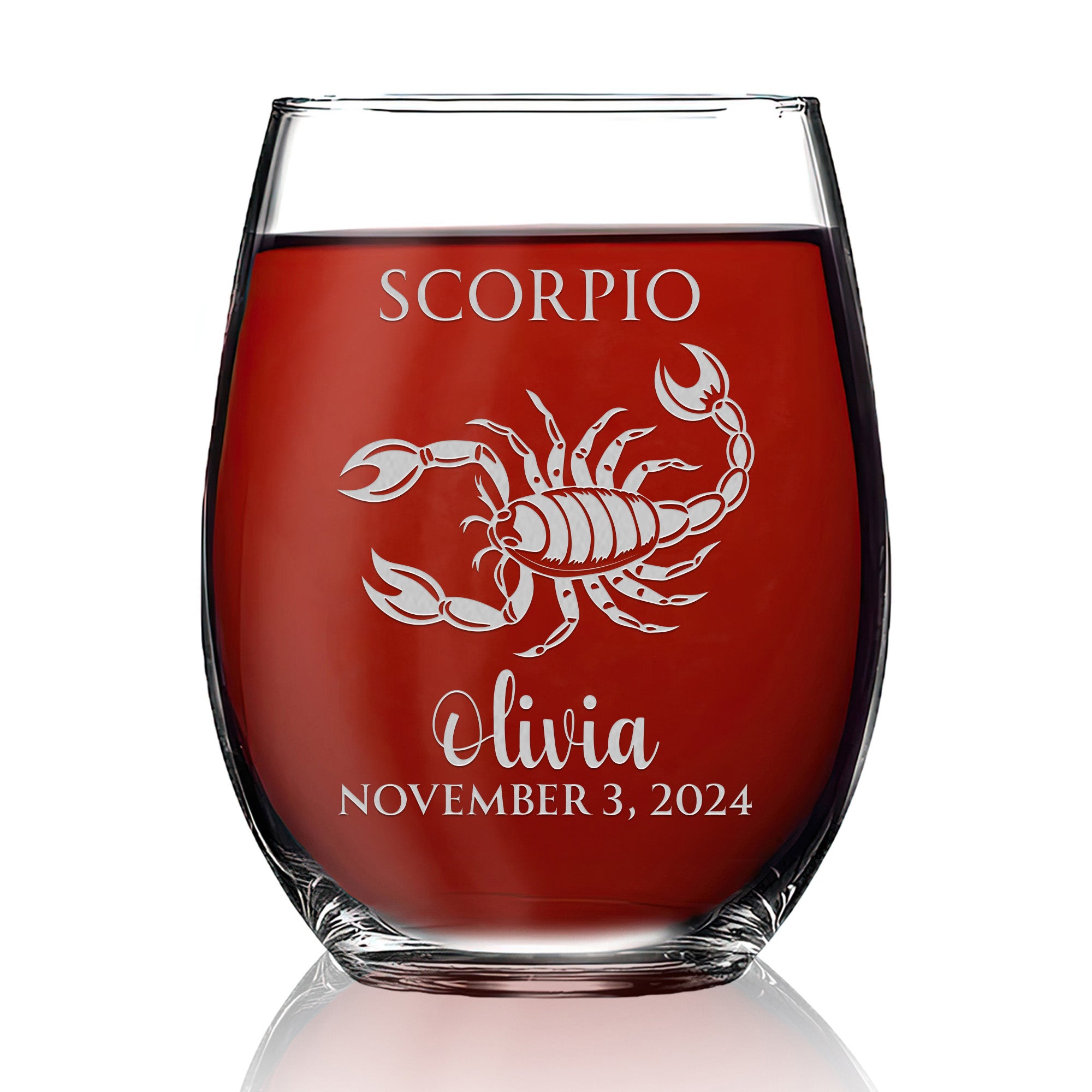 Personalized Stemless Wine Glass - "Astrology - SCORPIO"