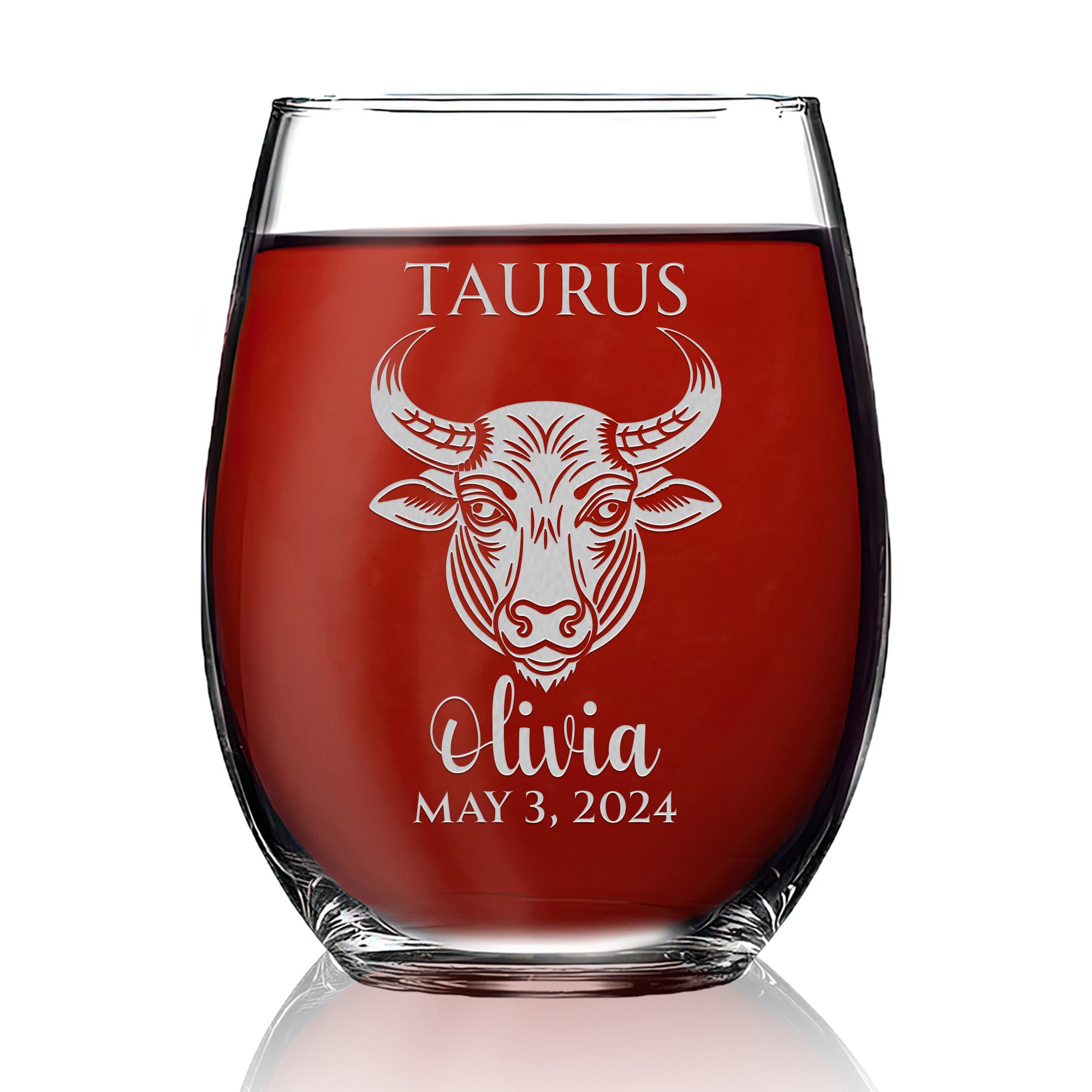 Personalized Stemless Wine Glass - "Astrology - TAURUS" - Gift for Her