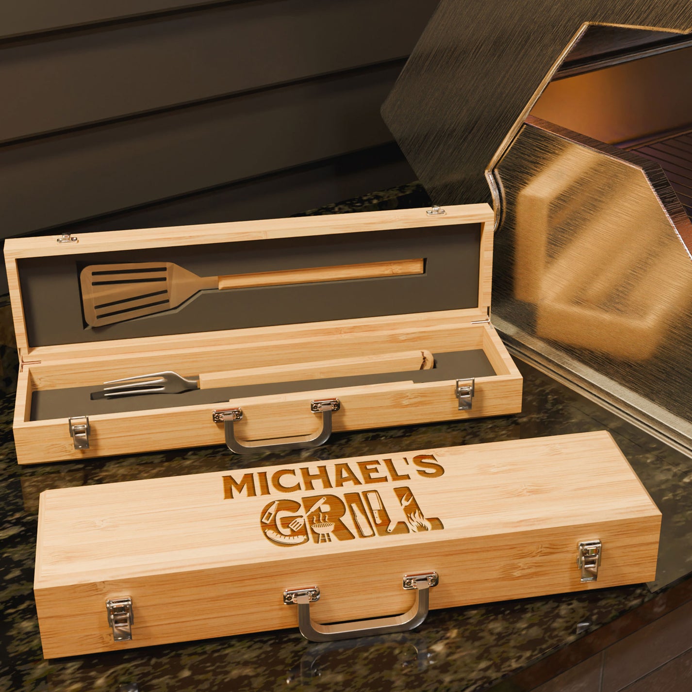 The Sizzle - Personalized BBQ Tool Set - BBQ Grilling Gifts for Men
