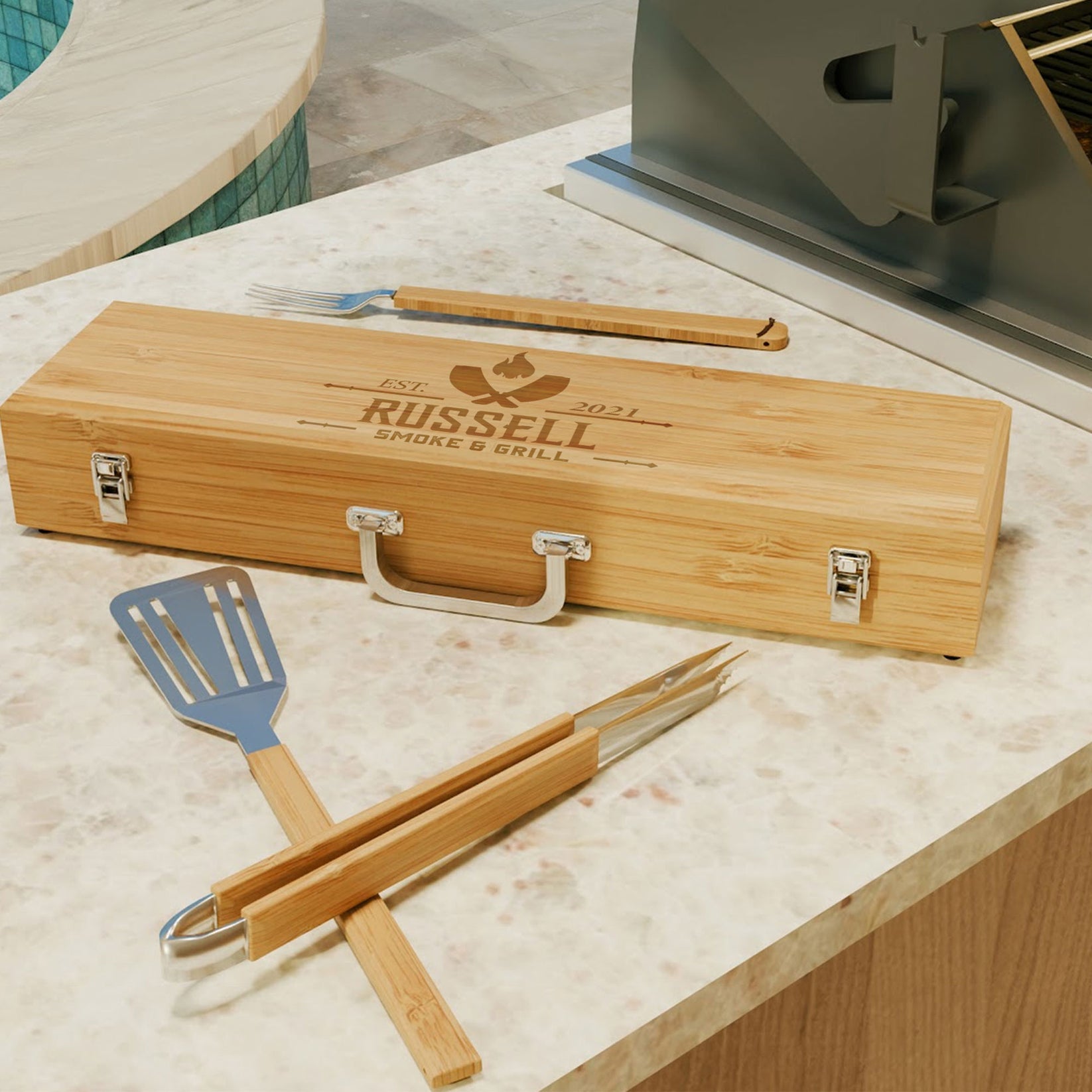 The Sizzle - Personalized BBQ Tool Set - BBQ Grilling Gifts for Men