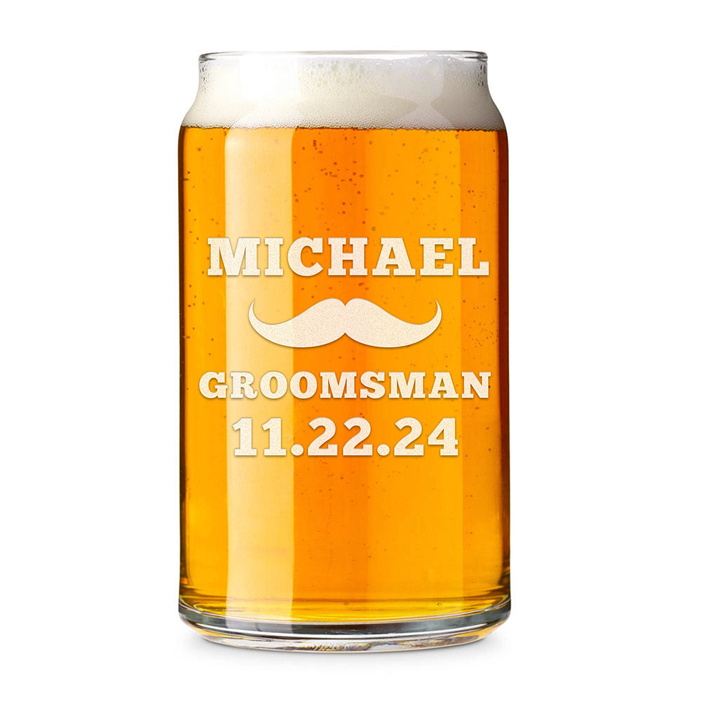 Personalized Beer Can Glass - "Moustache" - Custom Groomsmen Gifts
