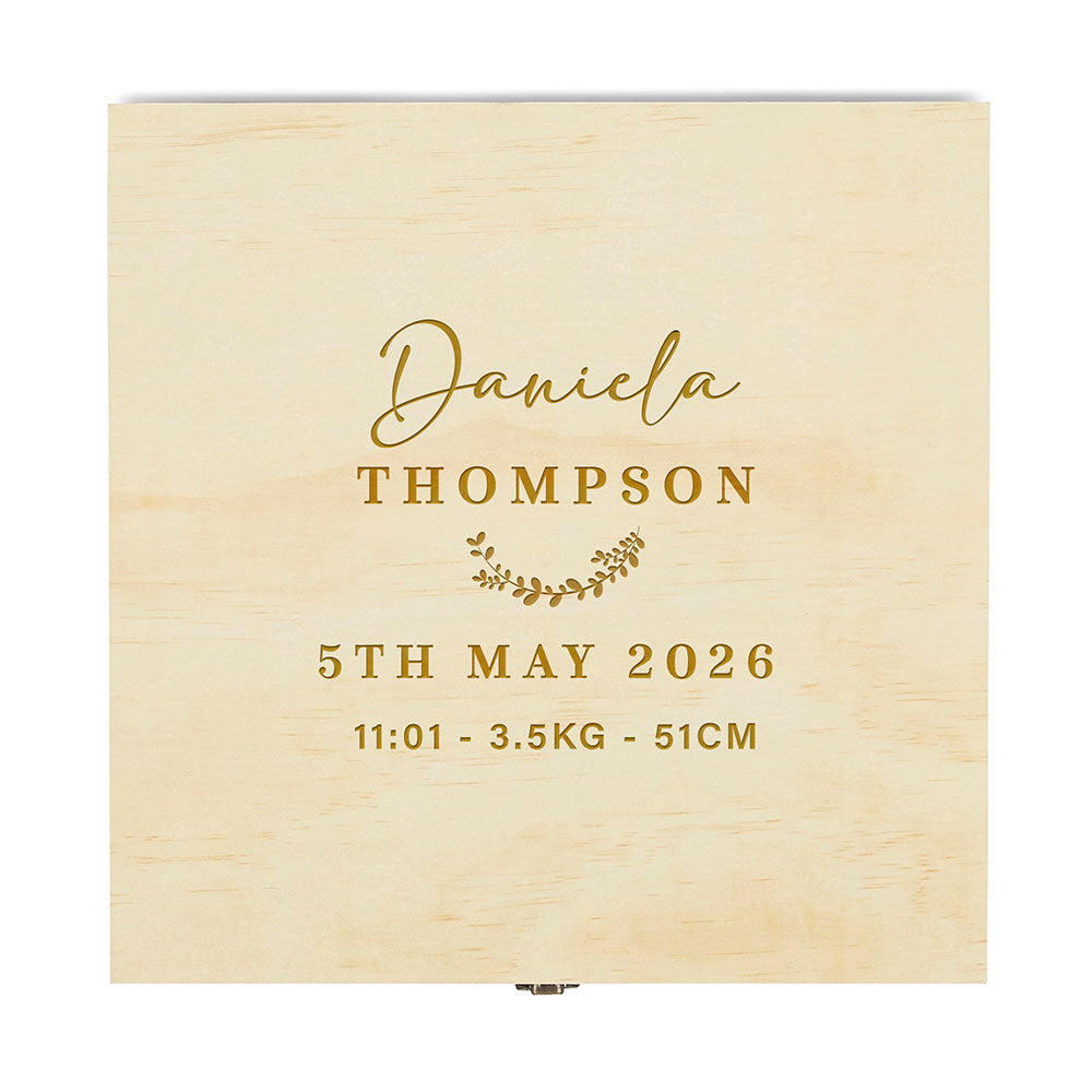 Personalized Wood Memory Box - "Baby Birth" - Birth Keepsake Gift Idea