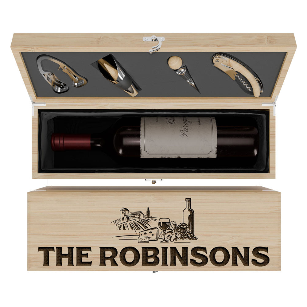 The Cellar - Personalized Wine Gift Box Set - "Bamboo Wood" - Bar Decor