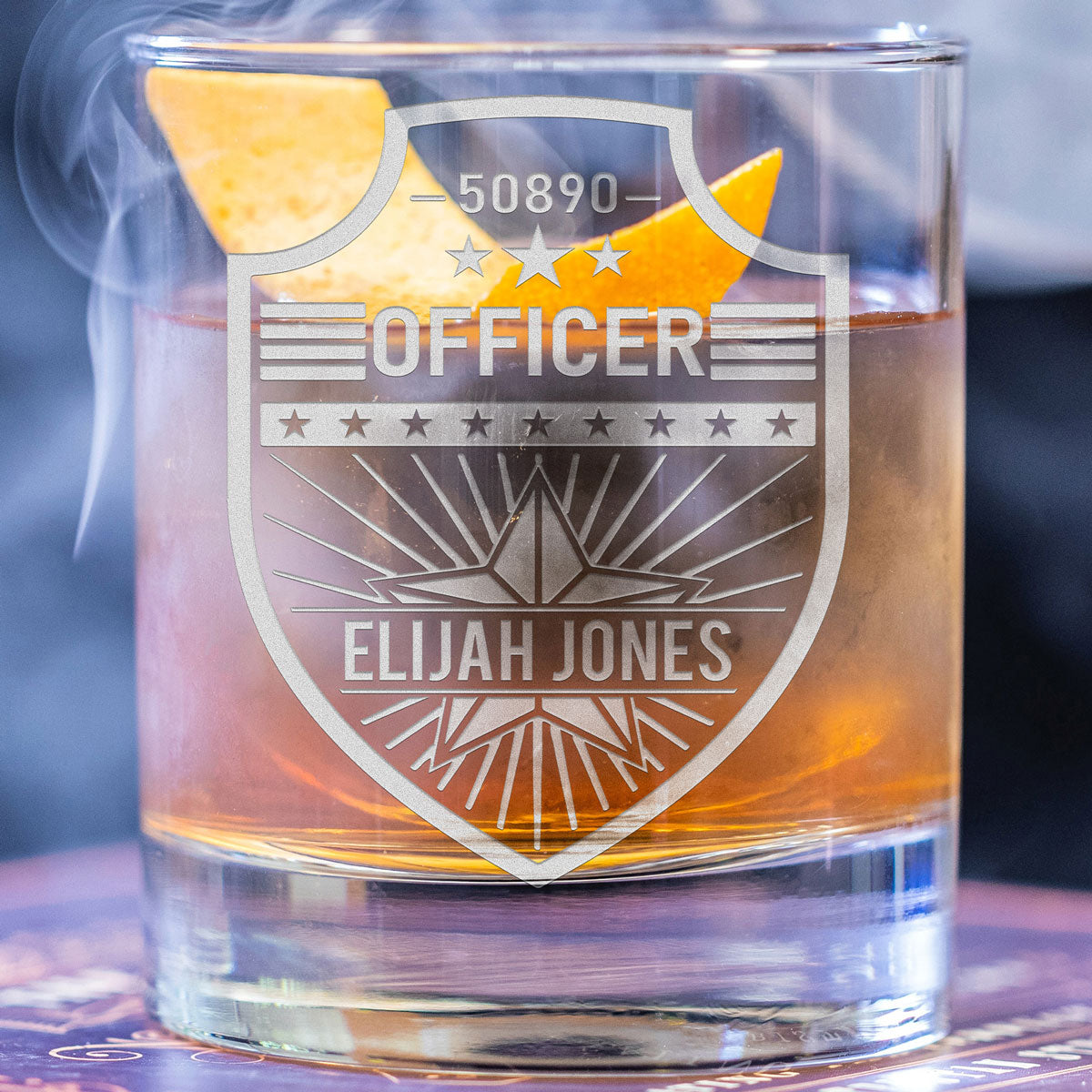 Personalized Whiskey Glass - "Police Badge" custom law enforcement gift